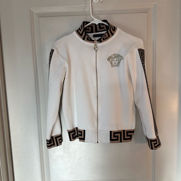 Versace | Sweaters | Versace Authentic Knit Zip Up Cream Medusa Logo ...